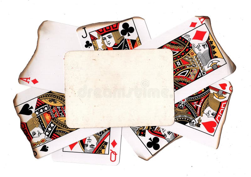 A Montage of Burnt Playing Cards with a Panel for Text. Stock Image ...