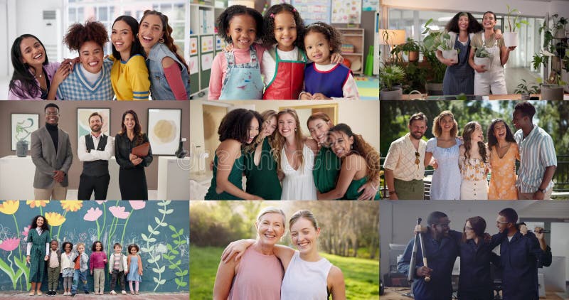 Montage, Community and Diversity with Face of People for Social Development, Future and Support ...