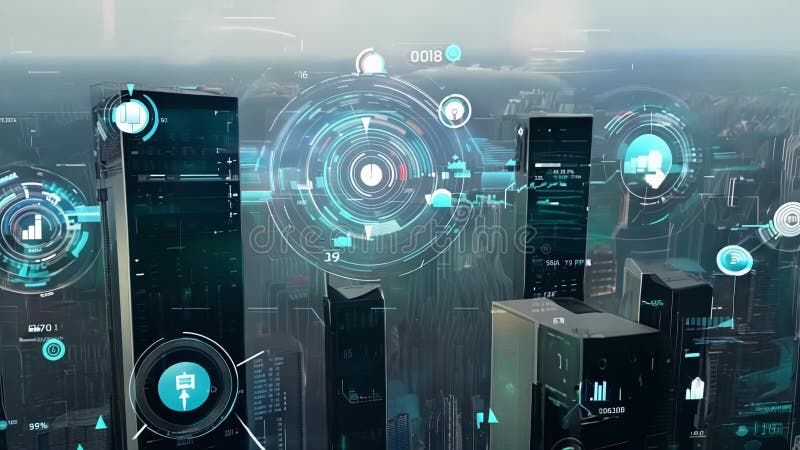 A Montage of Data Towers Rising High into the Sky Showcasing the ...