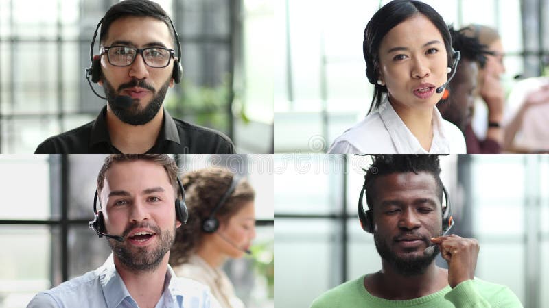 Call Center Workers Collage. Different Young Customer Support Operators ...