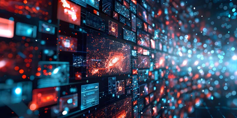 Montage of Screens Showing Various Digital Media in a Tech Setting ...