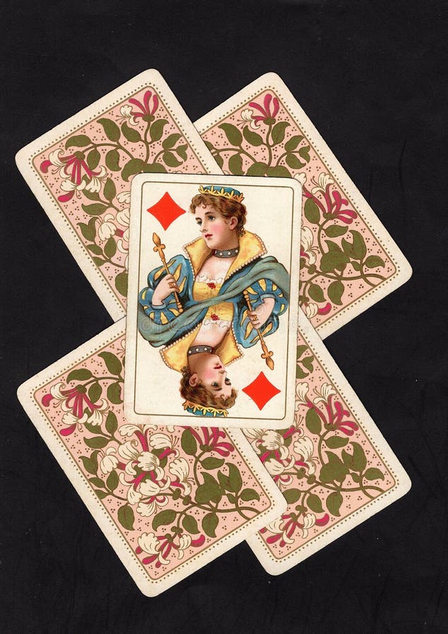 A Montage of Vintage Playing Card Backs with One Card Revealed. Stock ...