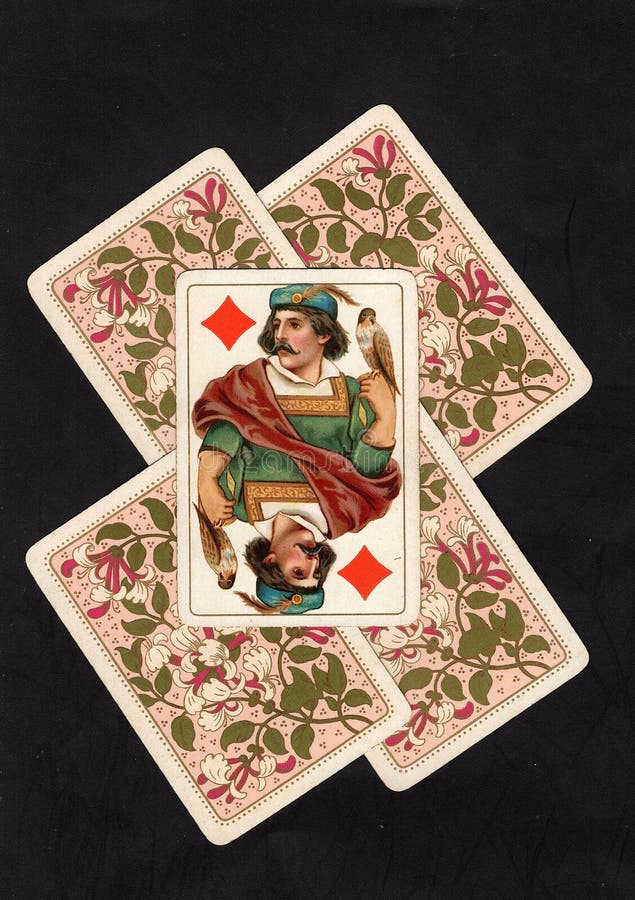 A Montage of Vintage Playing Card Backs with One Card Revealed. Stock ...