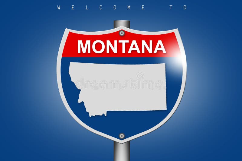 Montana Map on Highway Road Sign Over Blue Background Stock ...