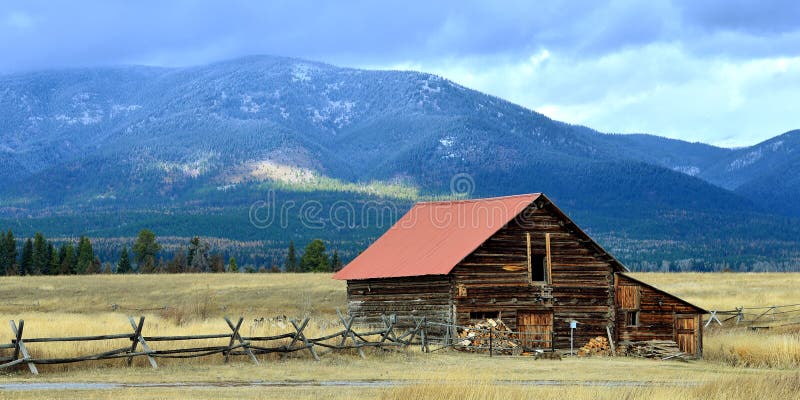 Montana Panorama of Ranch Cabin in Pasture. Stock Image - Image of ...