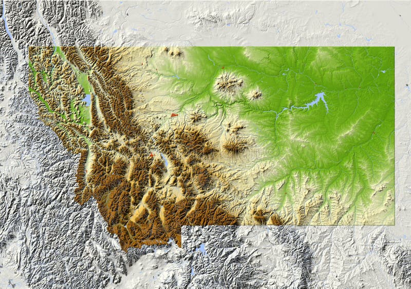 Montana, shaded relief map stock illustration. Illustration of states ...