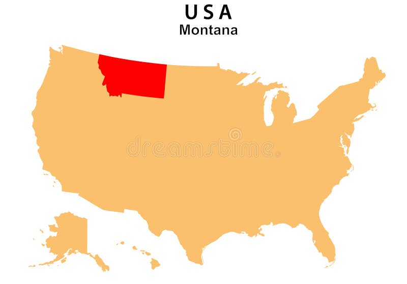 Montana Red Highlighted in Map of the United States of America Stock ...