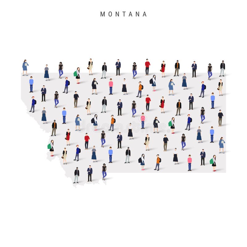 Montana US State Population Map. Large Group of People. Flat Vector ...