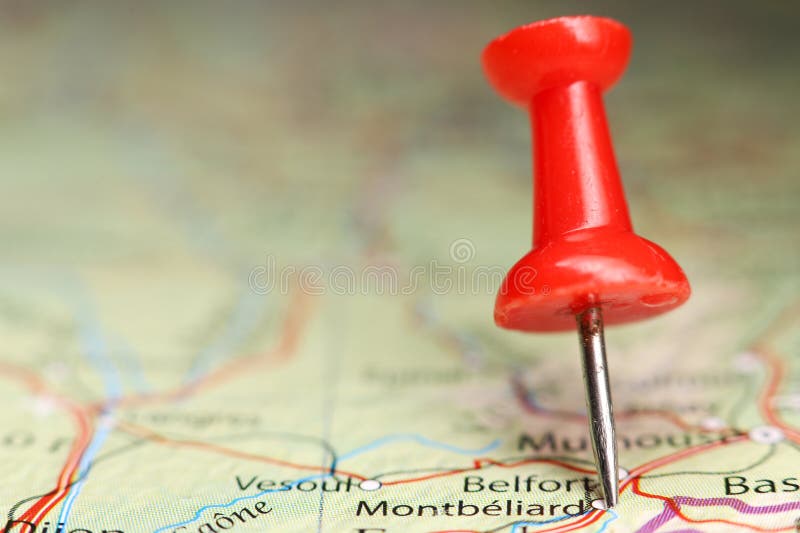 Montbeliard, France Pin on Map Stock Photo - Image of atlas, plan ...