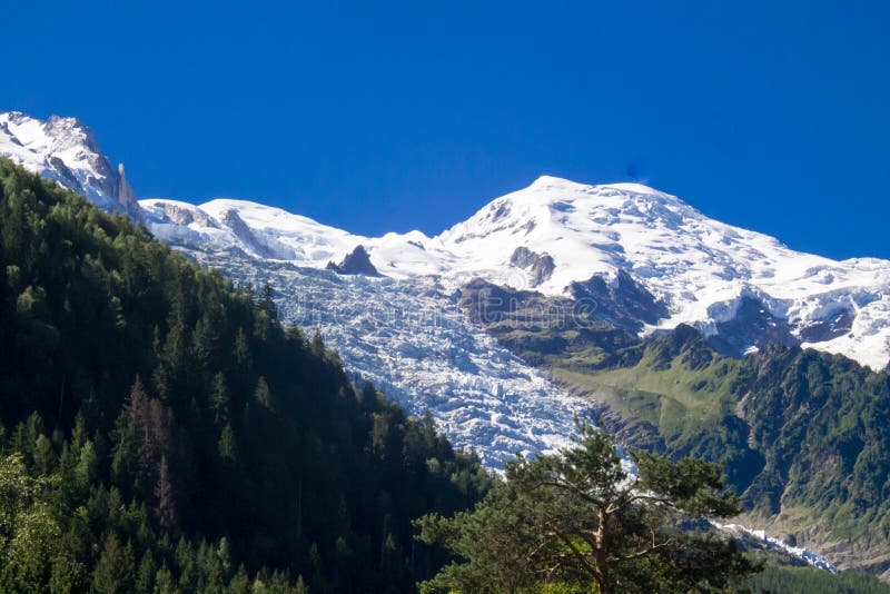 Montblanc and Dome Du Gouter Summit from Chamonix Stock Photo - Image ...