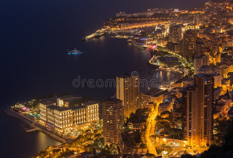 Monaco Waterfront at Night stock photo. Image of mediterranean - 19917224