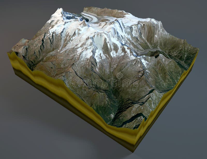 Monte Rosa Massif, Height Relief, Drawing Stock Illustration ...