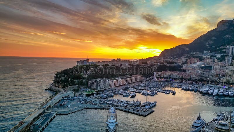 Montecarlo. Aerial View of Monaco Skyline at Sunset Stock Photo - Image ...