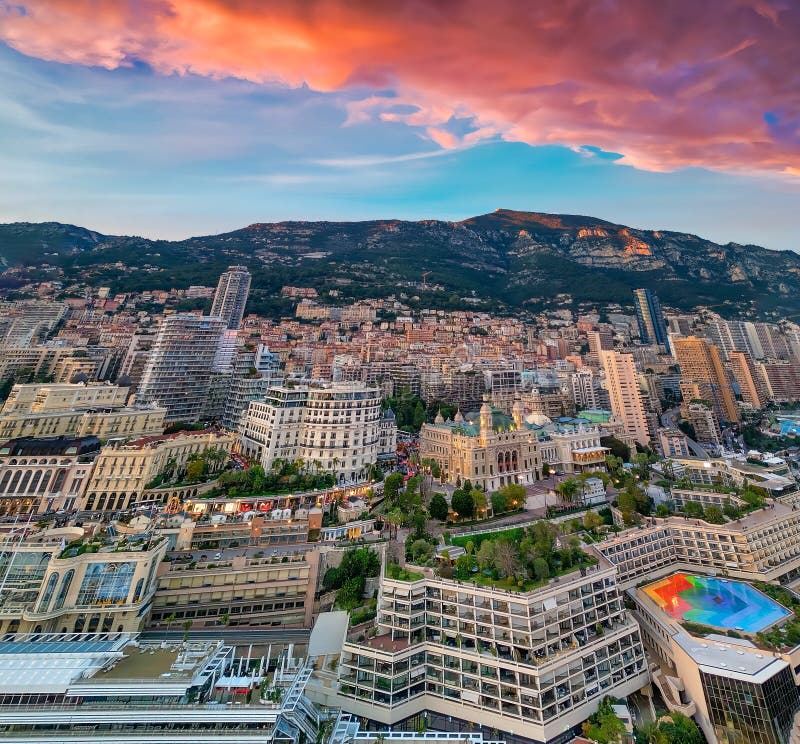 Montecarlo. Aerial View of Monaco Skyline at Sunset Stock Image - Image ...
