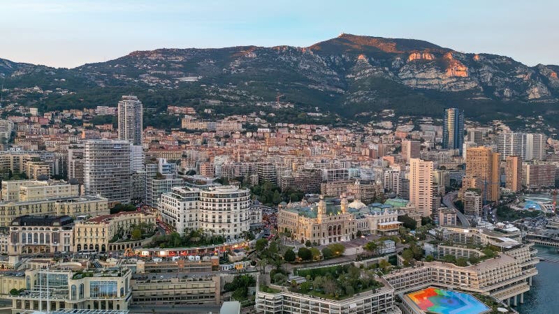 Montecarlo. Aerial View of Monaco Skyline at Sunset Stock Image - Image ...