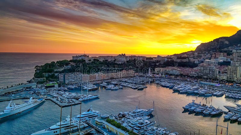 Montecarlo. Aerial View of Monaco Skyline at Sunset Stock Photo - Image ...