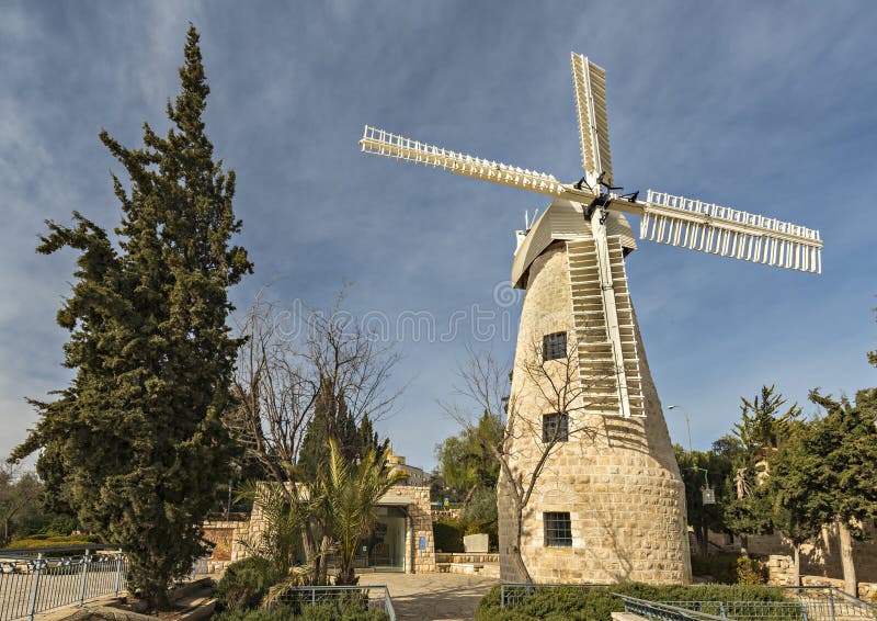 Montefiore Windmill, Jerusalem. Stock Photo - Image of sightseeing ...