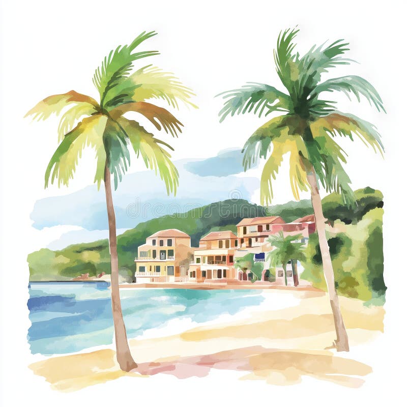 Montego Bay. Montego Bay Hand Drawn Watercolor Illustration Stock ...
