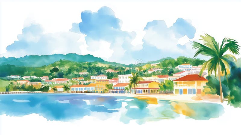 Montego Bay. Montego Bay Hand Drawn Watercolor Illustration Stock ...