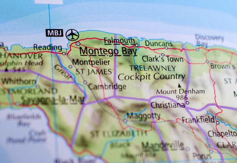 Montego Bay no mapa foto de stock. Imagem de coordenadas - 114077890