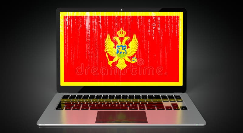 Montenegro - Country Flag and Binary Code on Laptop Screen Stock ...