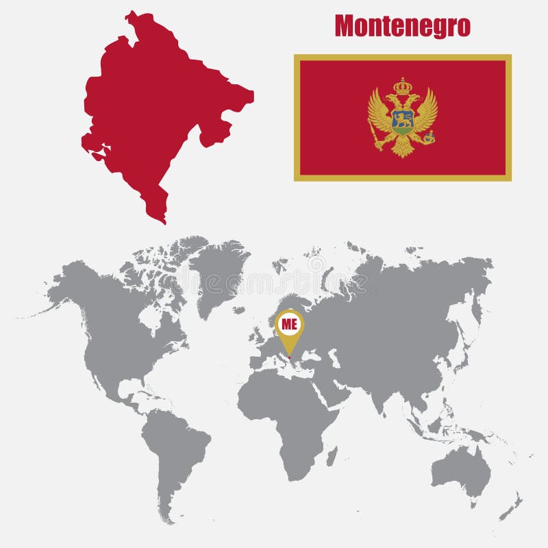 Montenegro Map on a World Map with Flag and Map Pointer. Vector ...