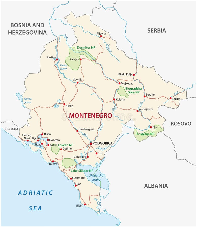 Detailed Political Map Of Montenegro With Roads Cities And Airports Images
