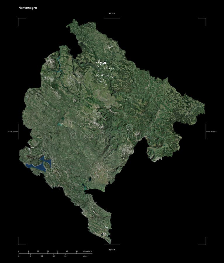 Montenegro Shape on Black. Low-res Satellite Stock Illustration ...
