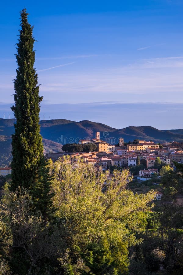 Montescudaio, Tuscany, Italy, Panoramic View on September Stock Photo ...