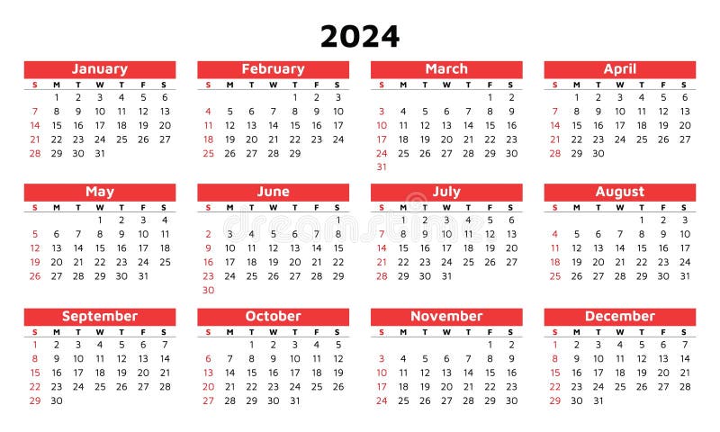 2024 Month Calendar. Modern Vector Template Illustration Stock Vector ...