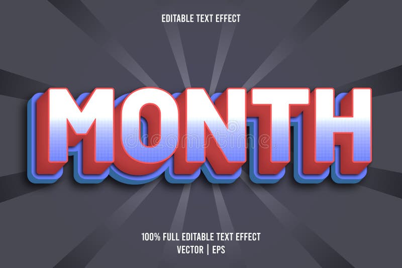 Month Editable Text Effect Comic Style Red and Blue Color Stock Vector ...