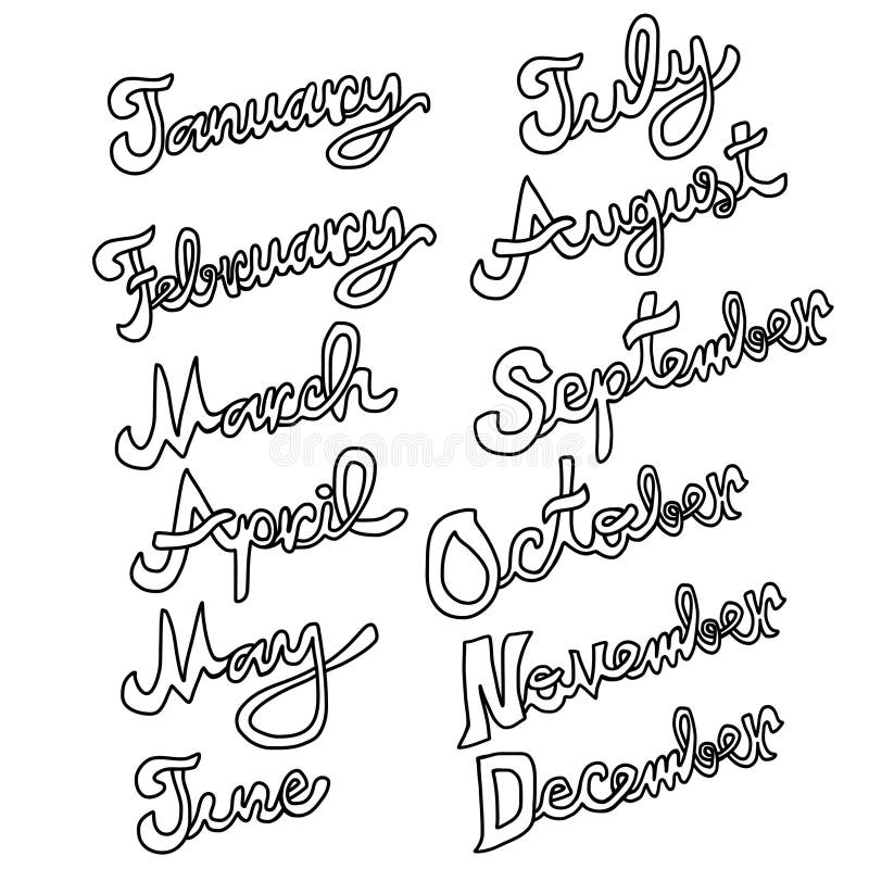 12 Month Handwriting Word Retro Style Cartoon Illustration Stock Vector ...