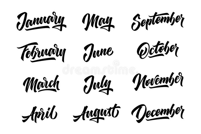 12 Month. Handwritten Lettering Months of Year. Stock Vector ... 12 Month. Handwritten Lettering Months of Year. Stock Vector ...