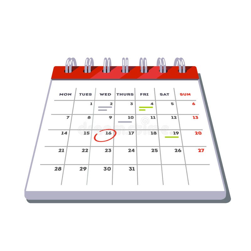 Month Lined Big Calendar with Planned Work Marks Stock Vector ...
