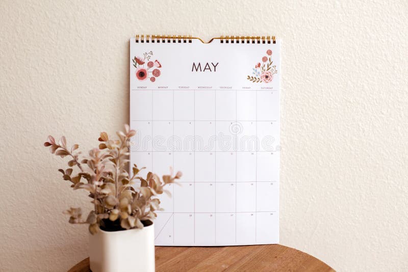 Month of May Calenday Page with Empty Dates on the Table with House ...