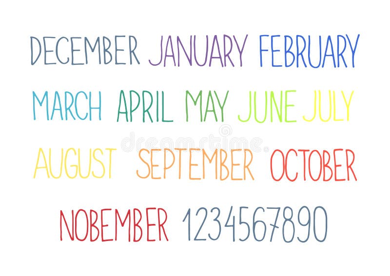 Month names and numbers stock vector. Illustration of font - 65071036