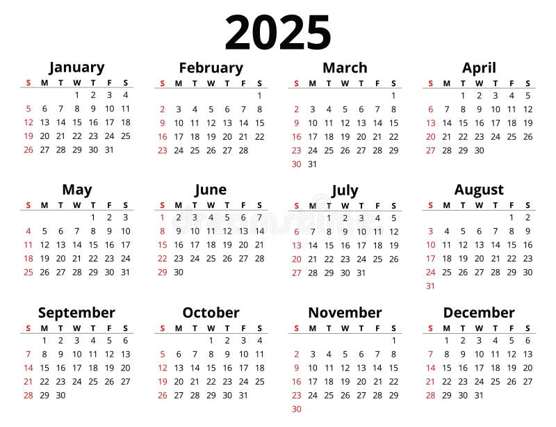 2025 Month Printable Calendar. Modern Vector Horizontal Template ...