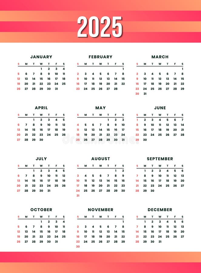 Modern Calendar 2025 Month Printable Vector Template Stock Vector ...