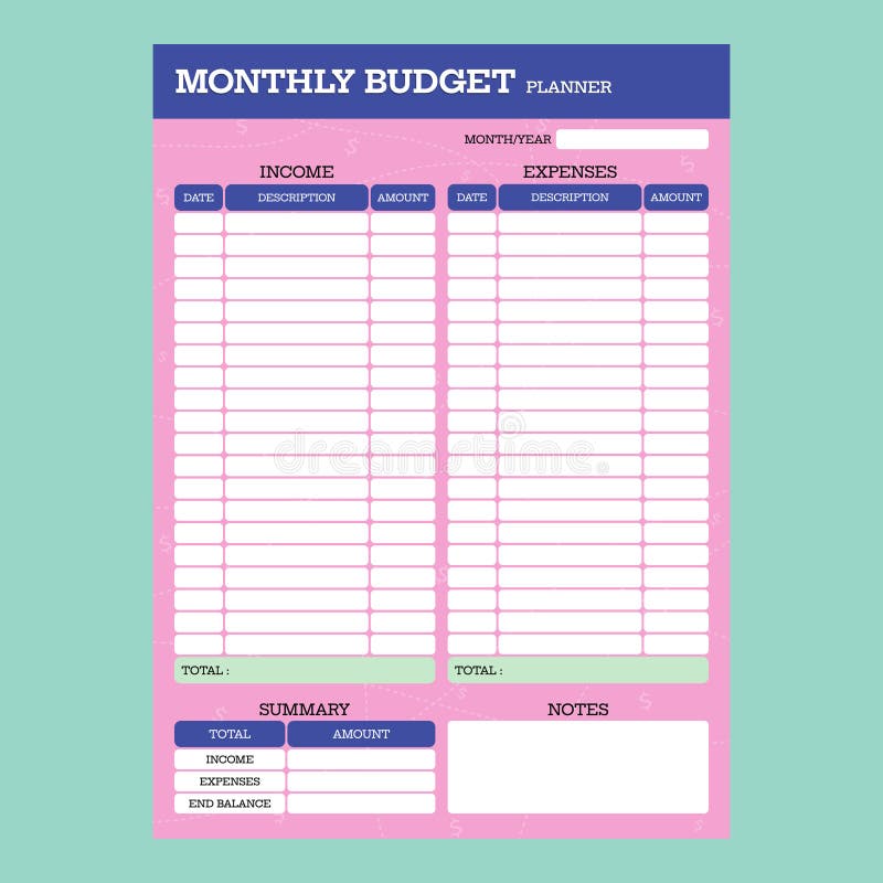 Monthly Budget Planner with Abstract Dotted Lines and Dollar Signs on ...
