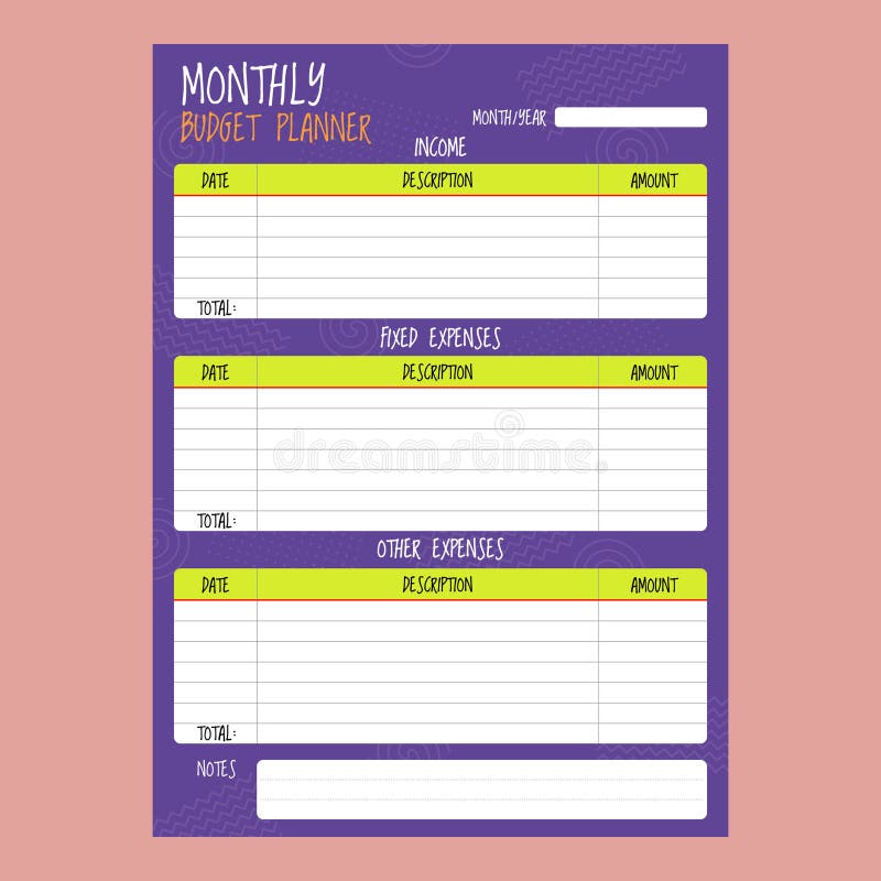 Monthly Budget Planner with Fun Elements and Bright Colors Stock Vector ...