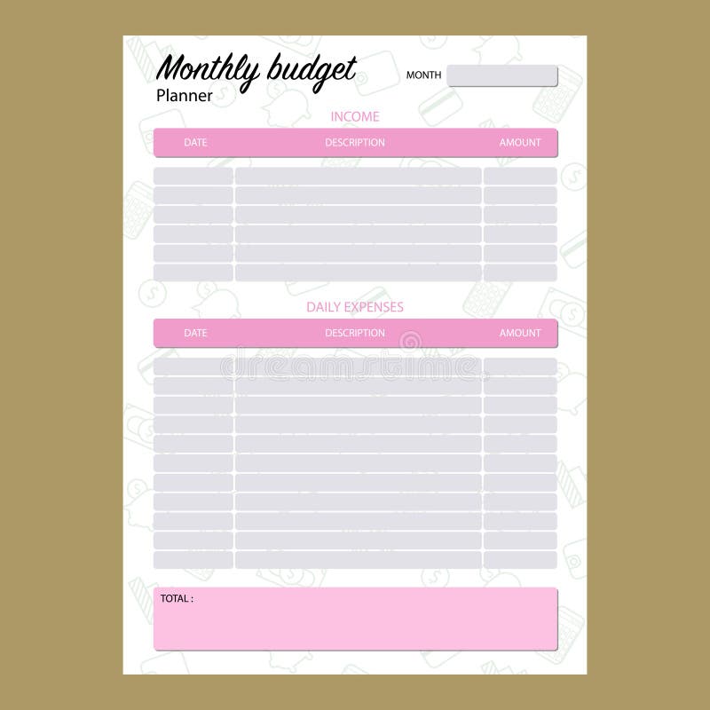 Monthly Budget Planner with Green Pattern in Vector Stock Vector ...