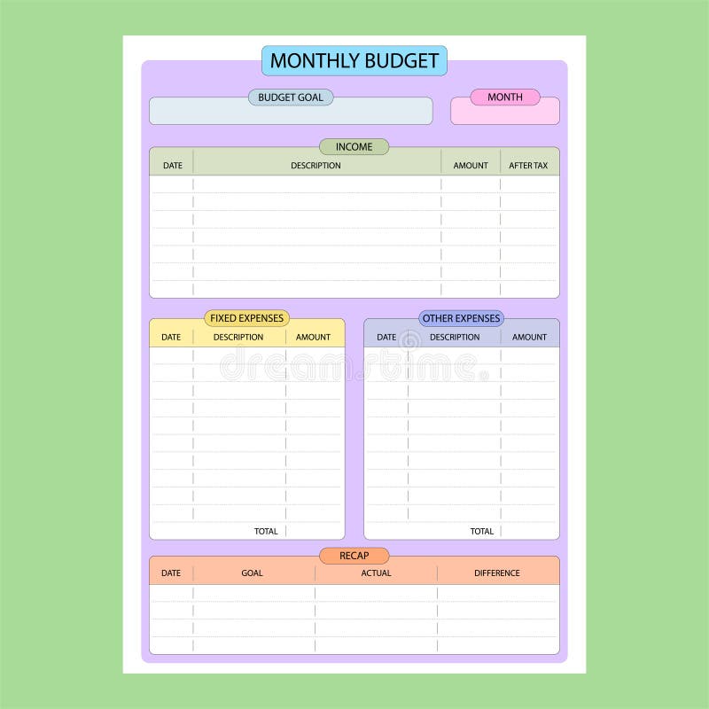 Monthly Budget Planner Taking into Account Fixed and Other Expenses ...