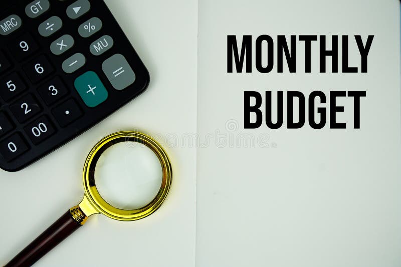 Monthly Budget Text Magnifying Glass Calculator Flat Lay Notepad ...