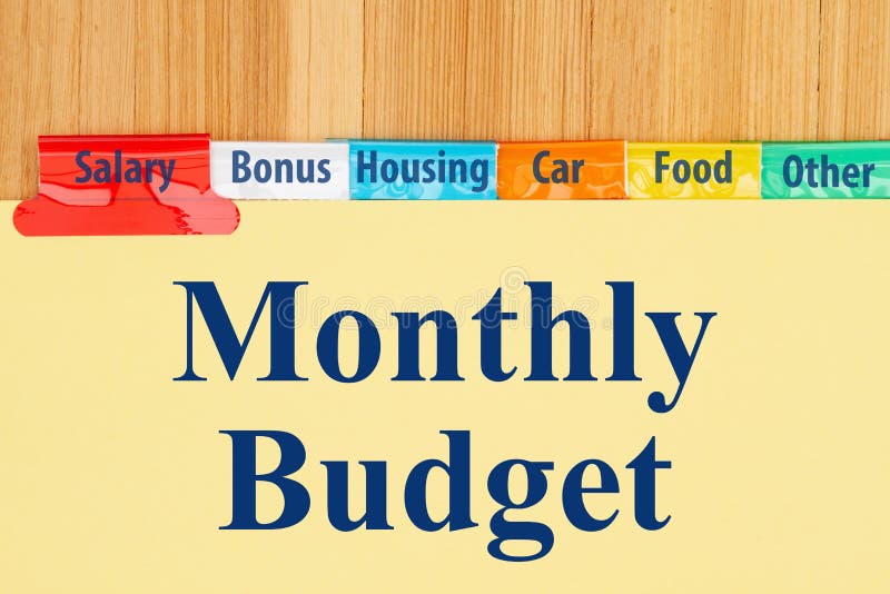 Monthly Budget Type Message with Yellow File Tabs Stock Image - Image ...