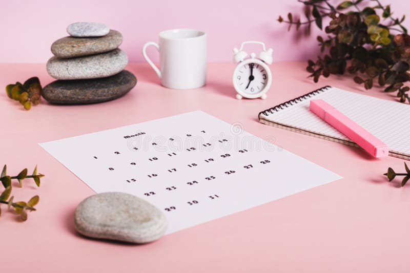 Monthly Calendar and Blank Planning Notebook on the Desktop Stock Image ...