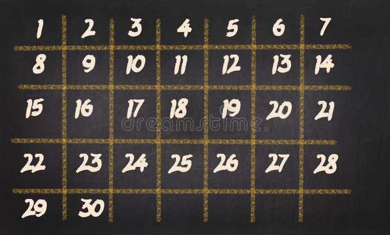 Monthly Calendar with 30 Days on Chalkboard Background Stock Photo ...