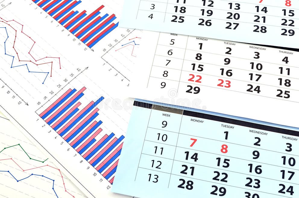 Monthly Calendar and Graphs Stock Image - Image of saturday, friday ...