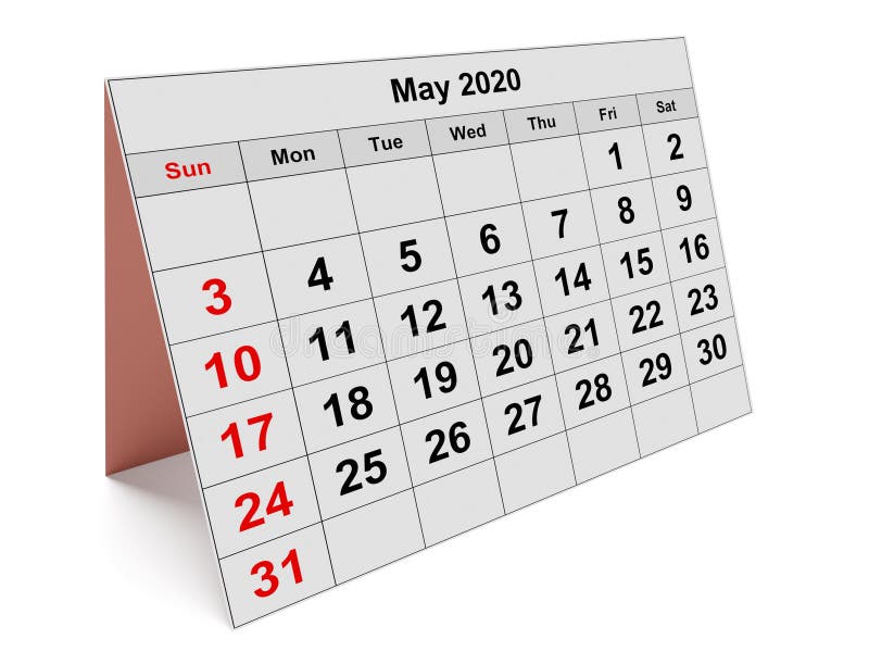 Monthly Calendar - May 2020 Stock Illustration - Illustration of white ...