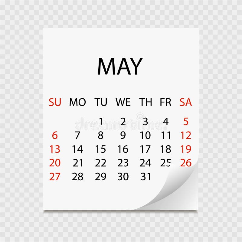 Monthly Calendar 2018 with Page Curl. Tear-off Calendar for May. White ...