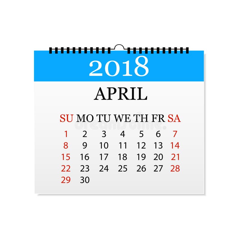 Monthly Calendar 2018. Tear-off Calendar for April. White Background ...